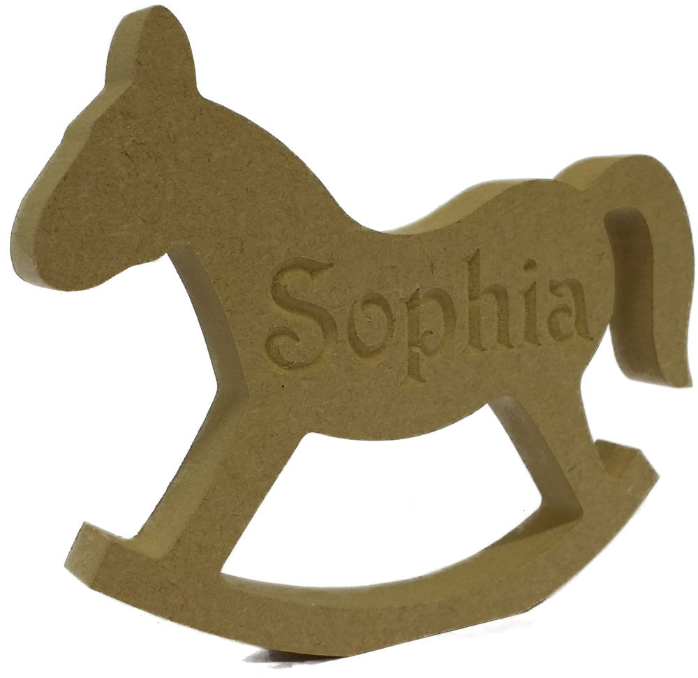 Free Standing Rocking Horse Shape in 18mm MDF with Engraved Name/Word ...